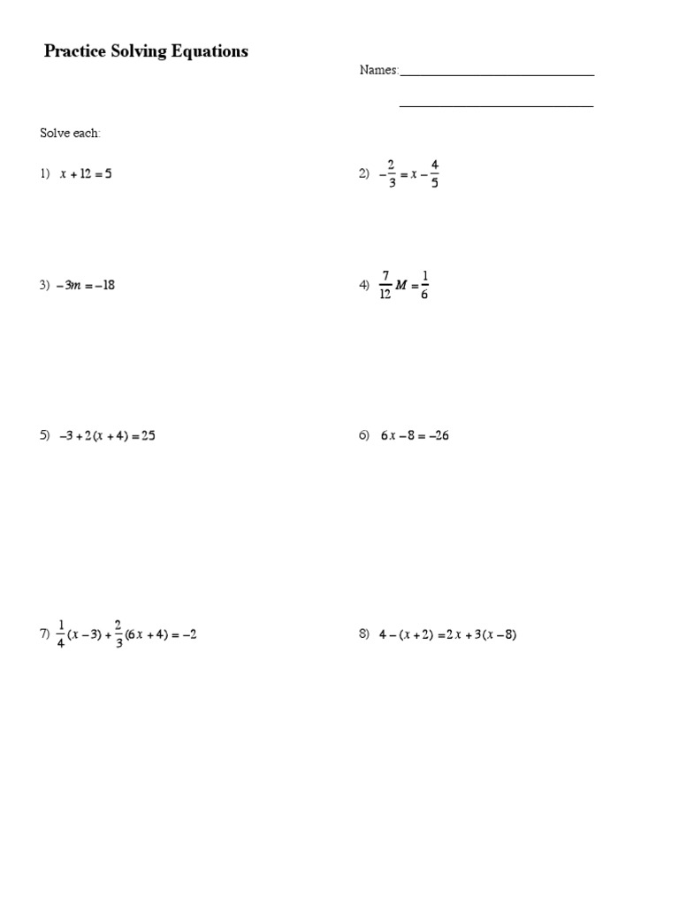 Practice Solving Equations | PDF