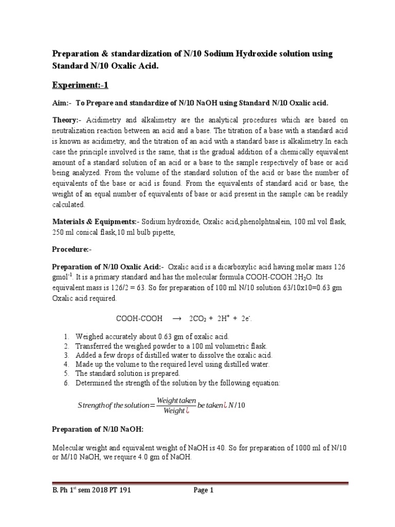 Preparation & Standardization of NaOH | PDF | Acid | Sodium Hydroxide