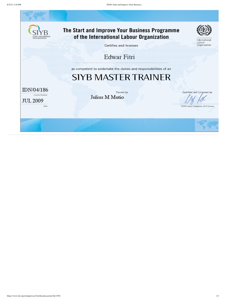 SIYB Certification and Gateway Overview | PDF