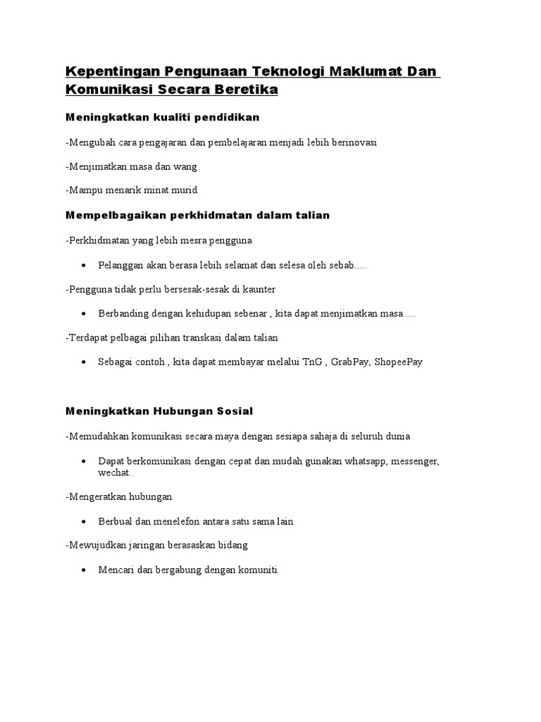 Kepentingan Pengunaan Teknologi Maklumat Dan Komunikasi Secara Beretika | PDF