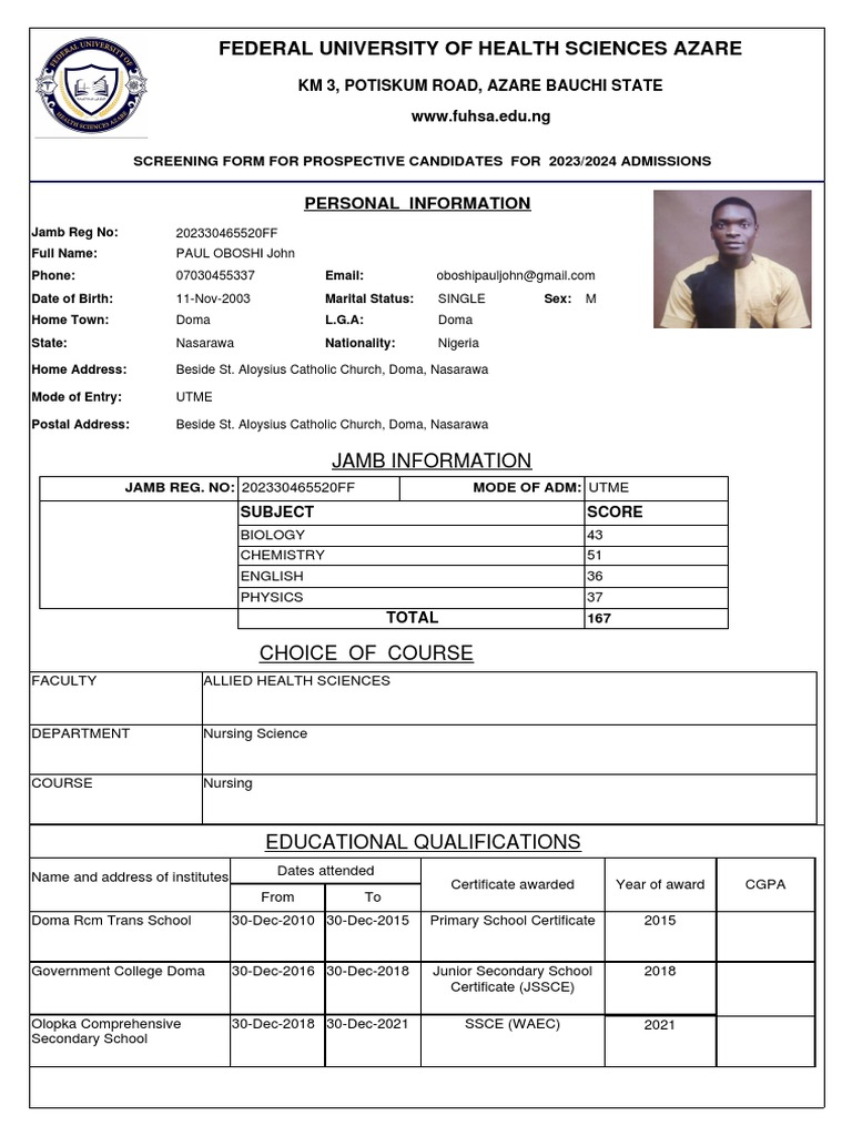 Fuhsa 2023 Putme 3 | PDF | University And College Admission | Student ...