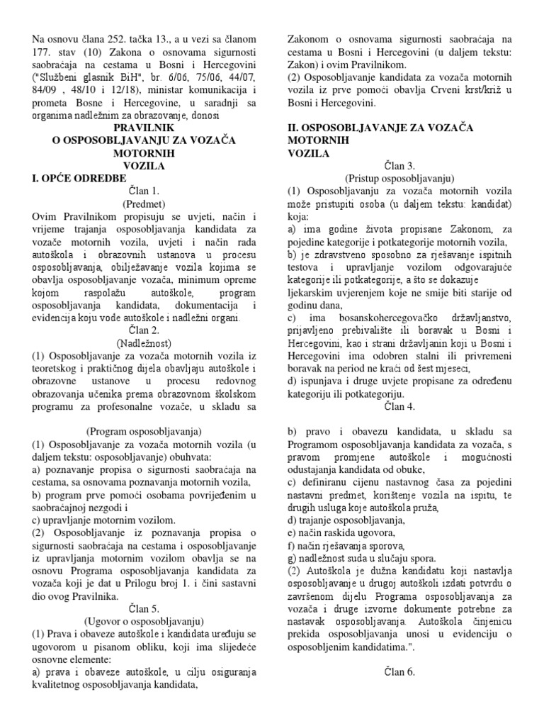 Pravilnik o Osposobljavanju Za Vozaca Motornih Vozila | PDF