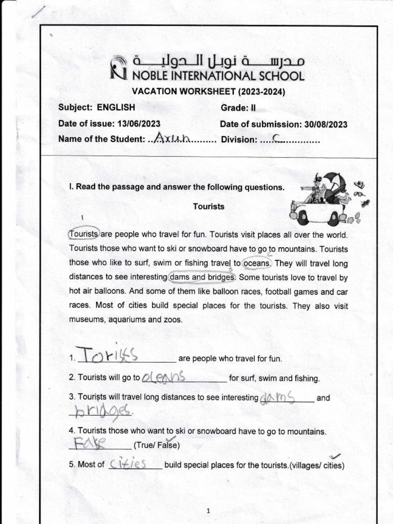Arun 2c Vacation Ws English - 20230818 - 0001 | PDF