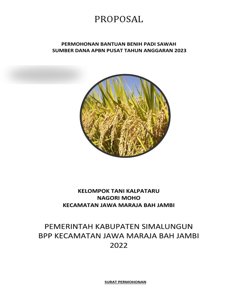 Proposal Bantuan Benih Padi Sawah 2023 | PDF