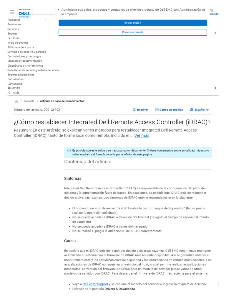 ¿Cómo Restablecer Integrated Dell Remote Access Controller (iDRAC ...
