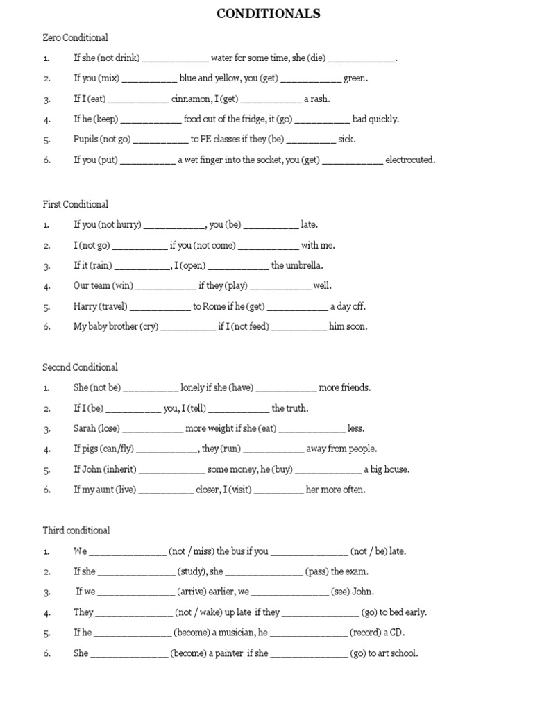 CONDITIONALS 0,1,2,3 - Test | PDF