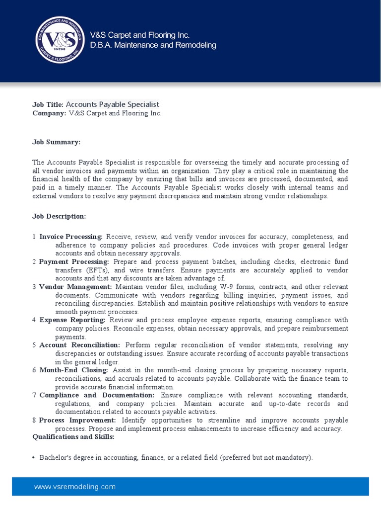 Accounts Payable Job Profile | PDF | Accounts Payable | Business
