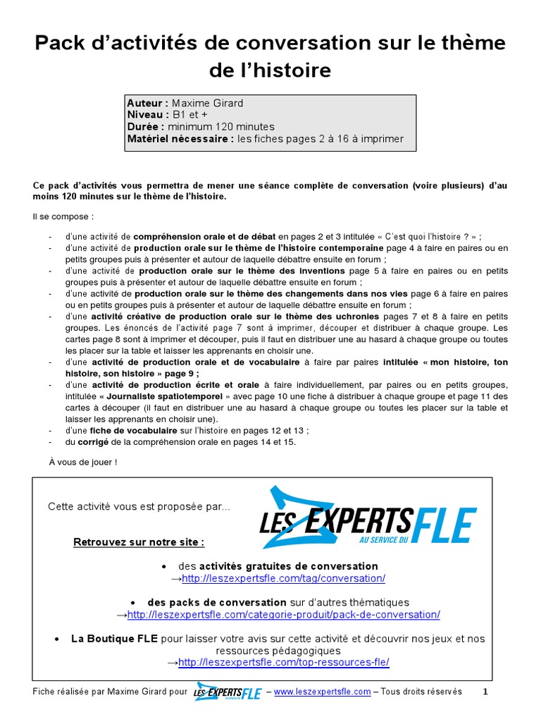 Activités de conversation sur l'histoire | PDF | France | Historien