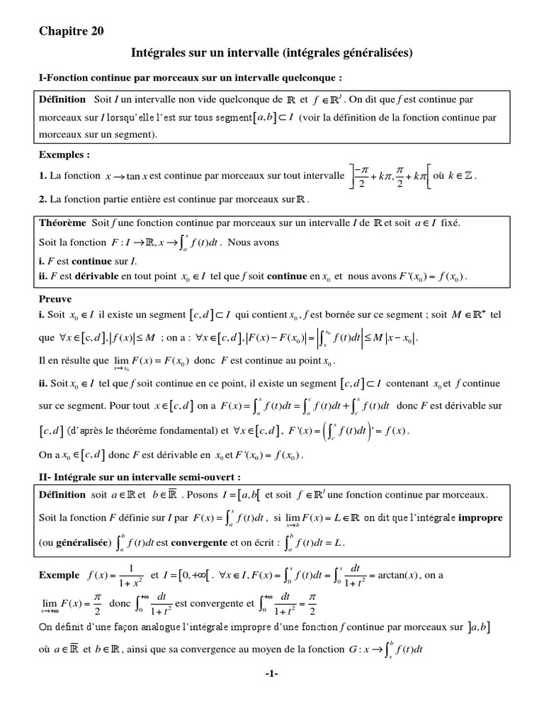 Intégrales Généralisées | PDF | Intégral | Limite (mathématiques)
