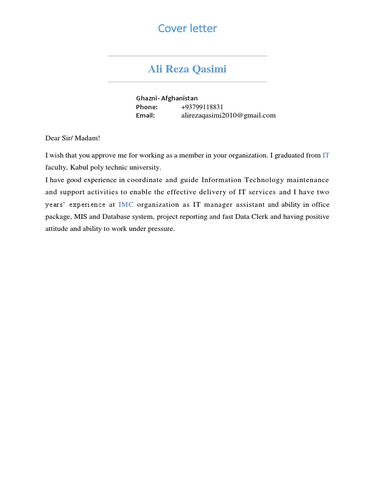 Ali Reza Qasimi's CL and CV | PDF | Computing | Information Technology