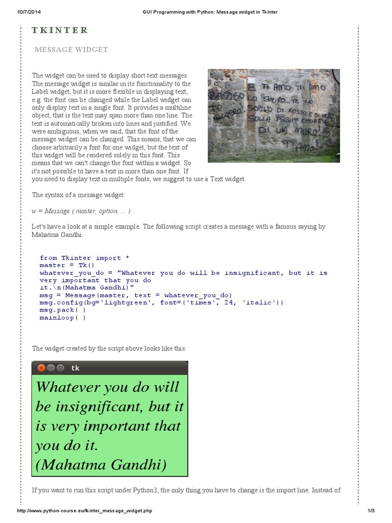 Gui Programming With Python Message Widget In Tkinter Pdf Software Development Software