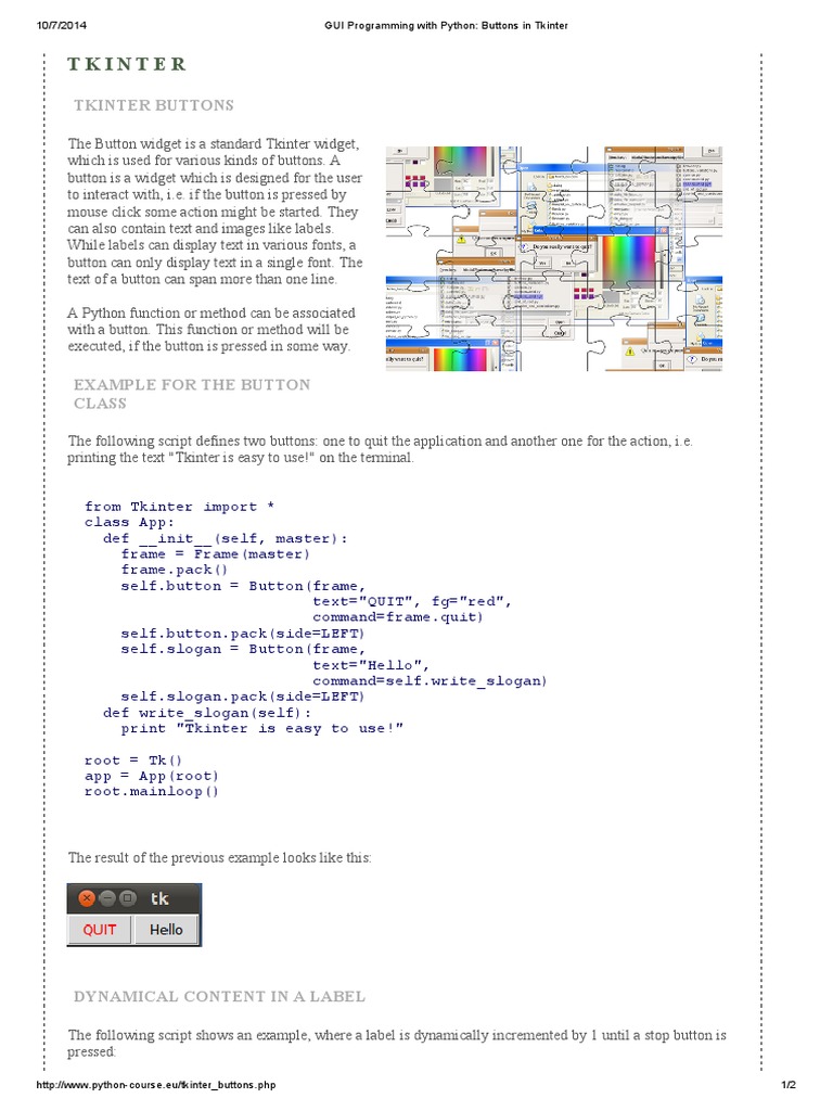 GUI Programming With Python - Buttons in Tkinter | PDF | Computing | Software Development