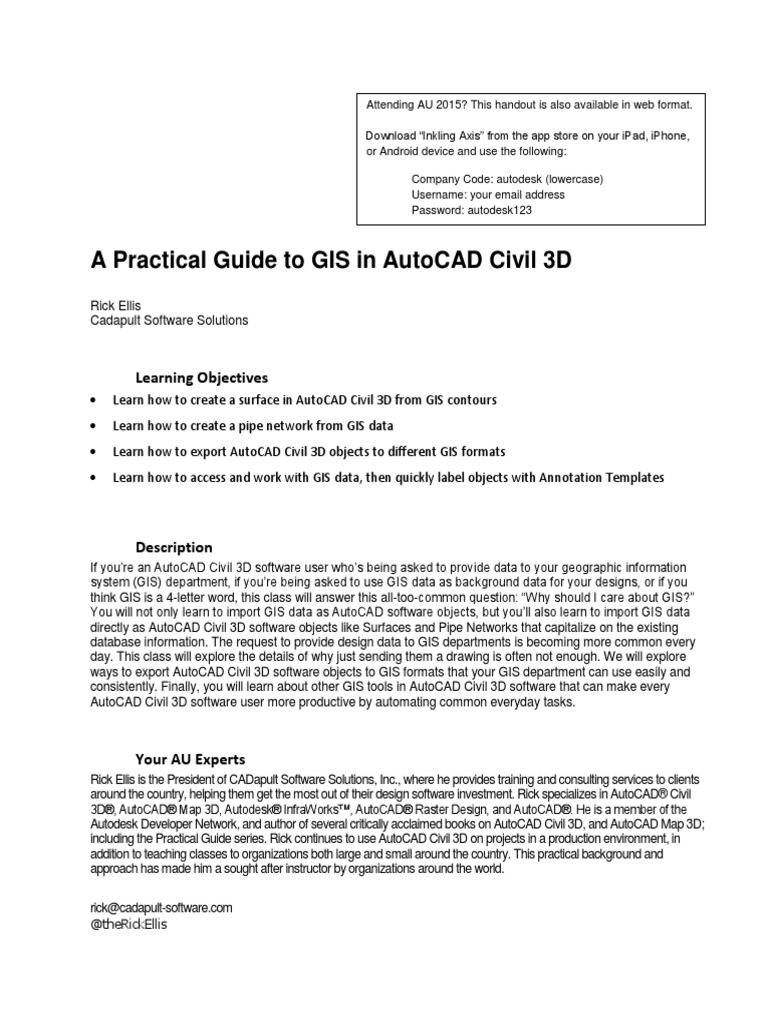 Handout 10904 Ellis APractical Guideto GISin Civil 3 D | PDF ...