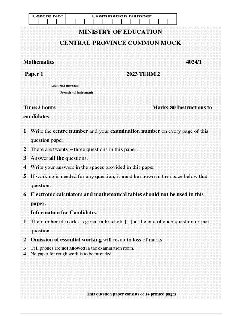 Grade 12 Math Paper 1 2023.final | PDF | Acceleration | Mathematics