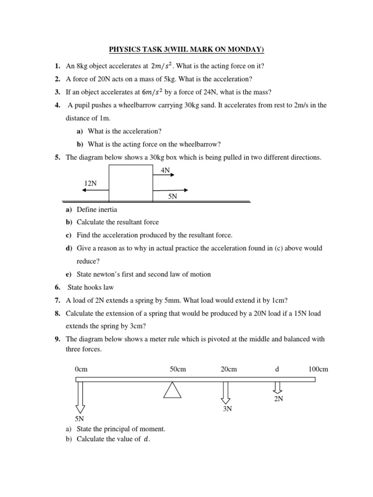Physics Task 3 | PDF | Force | Mass