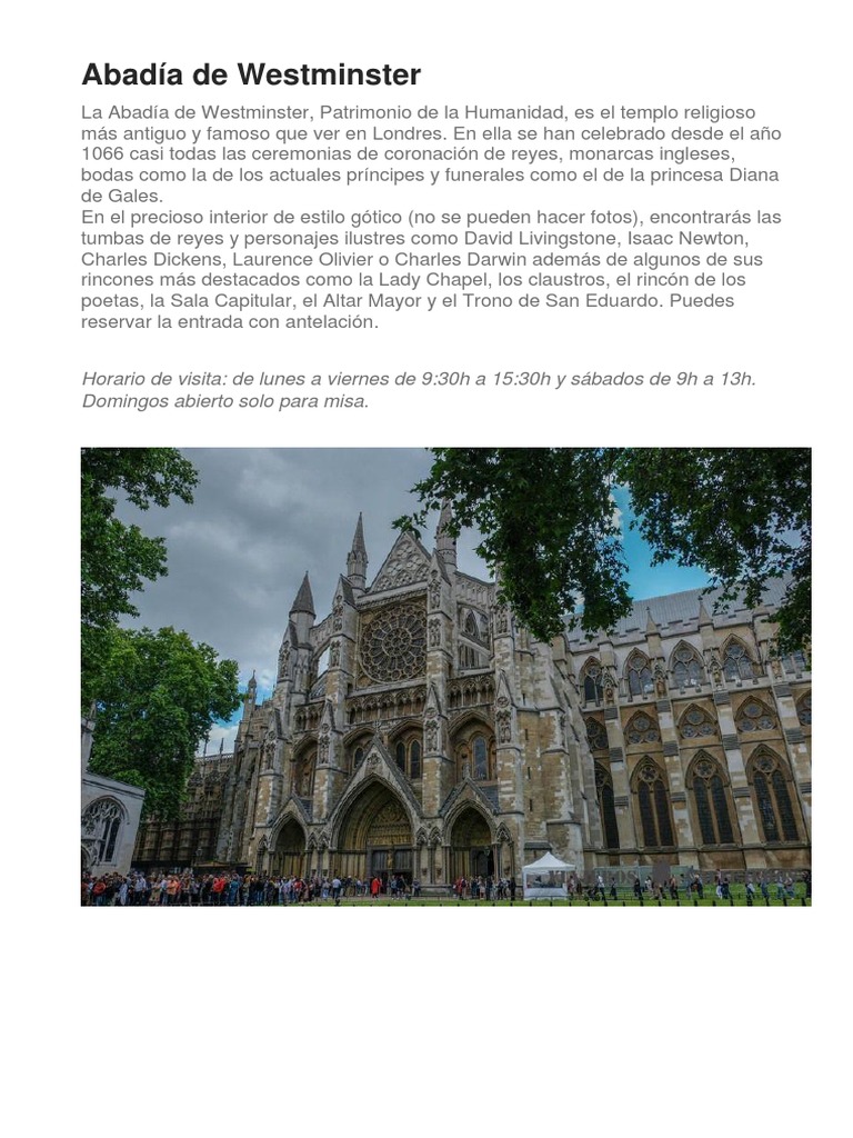 Horarios y visitas a la Abadía de Westminster | PDF