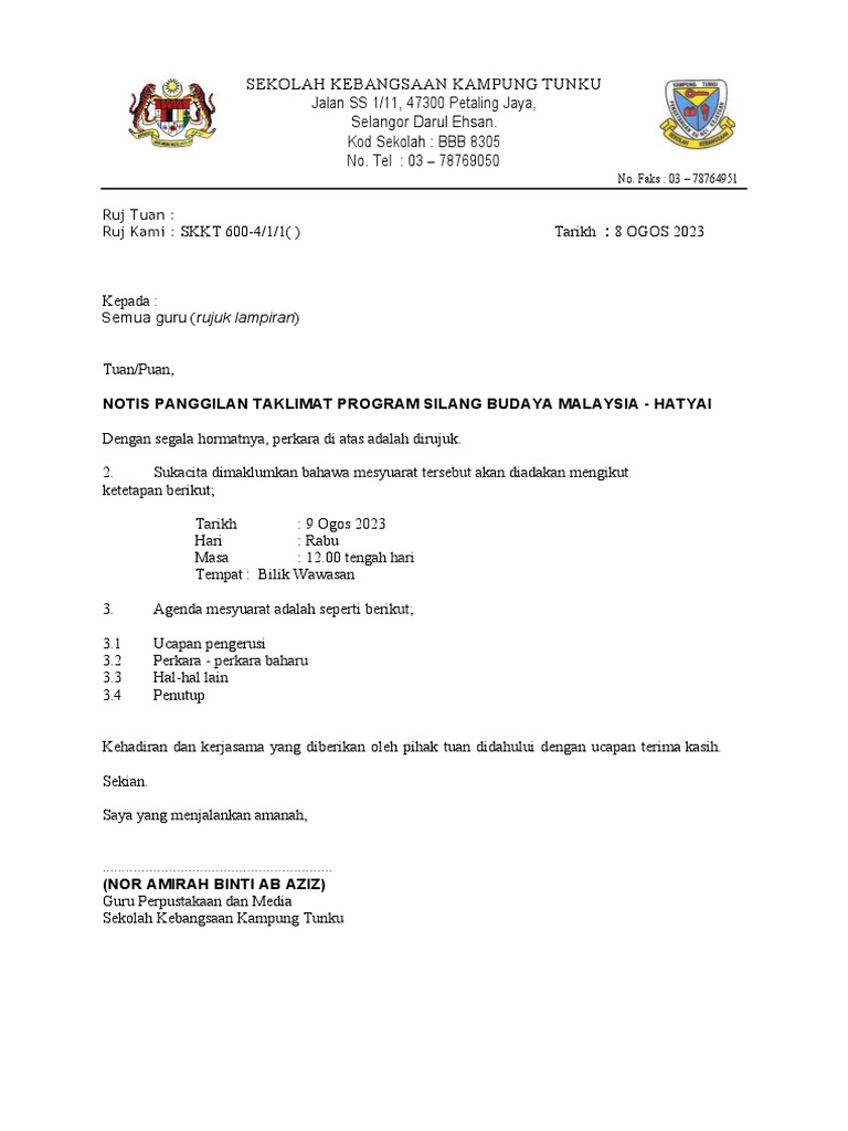 Notis Panggilan Taklimat | PDF