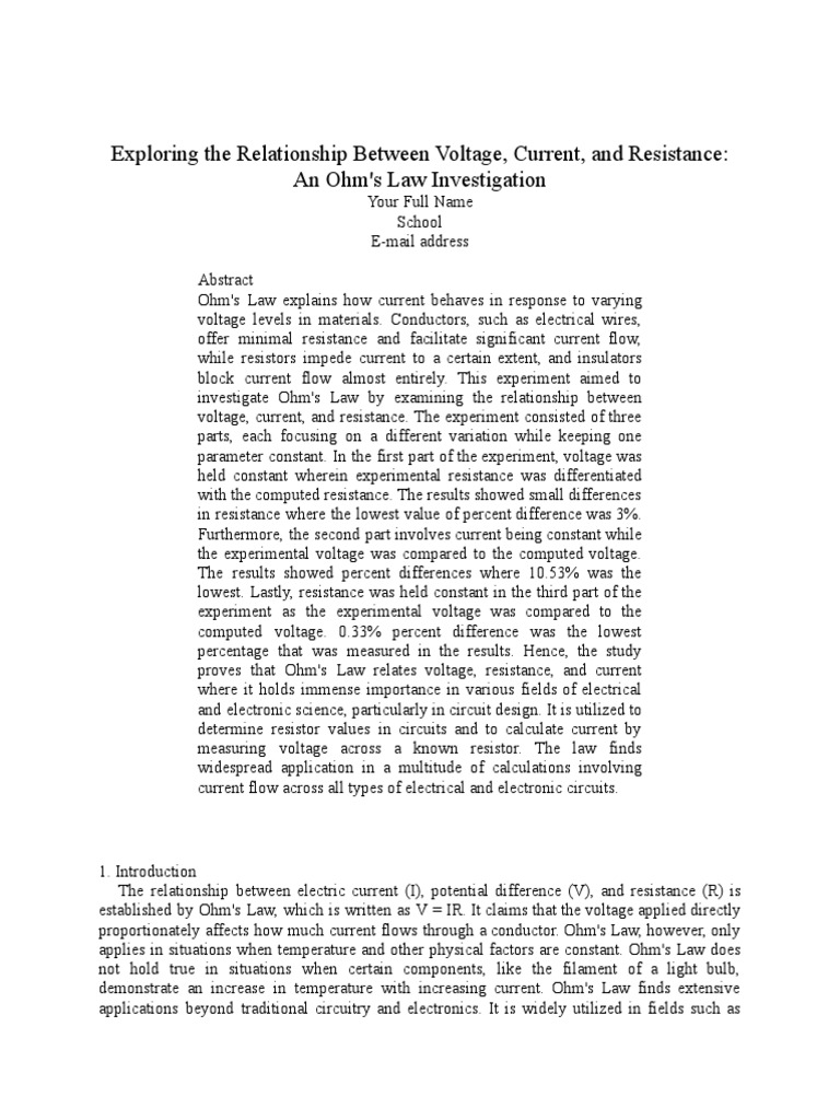 Ohm's Law (Lab Report) | Download Free PDF | Electrical Resistance And ...