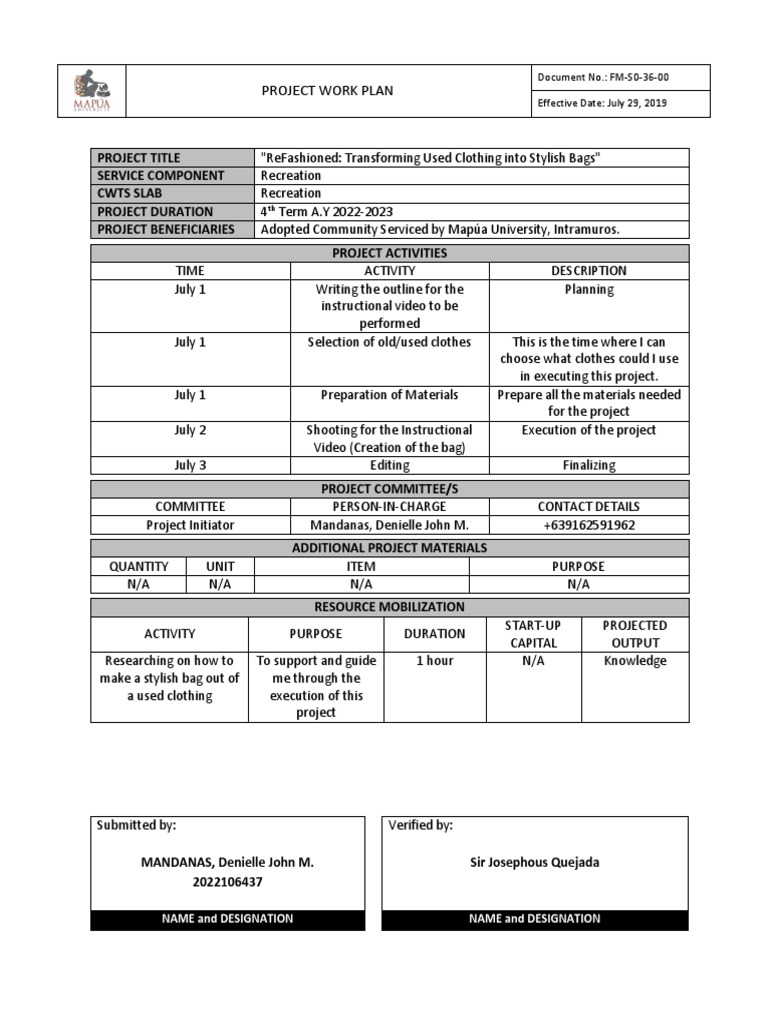 Project Work Plan | PDF