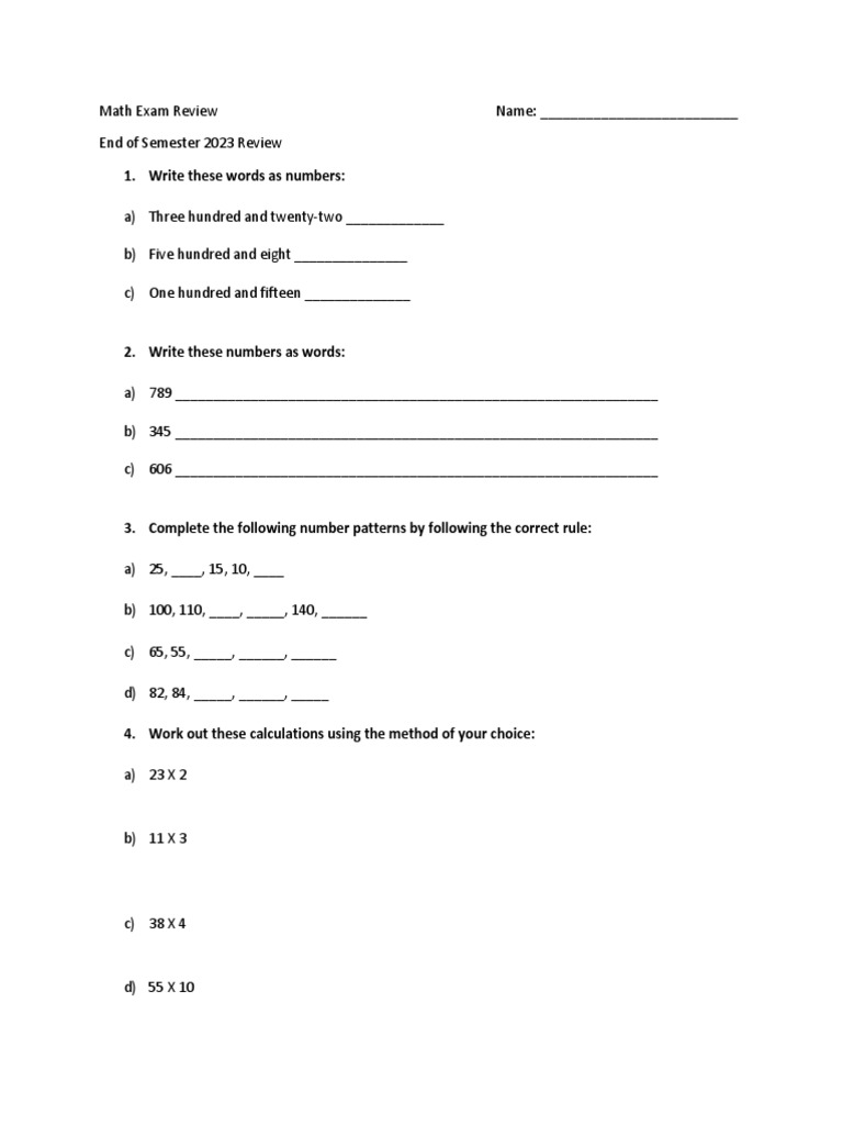 Math Exam Review for 2023 Semester | PDF | Mathematics