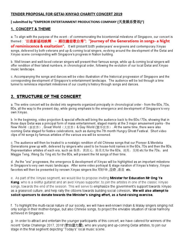 Xinyao Charity Concert Proposal 2019 | PDF | Entertainment