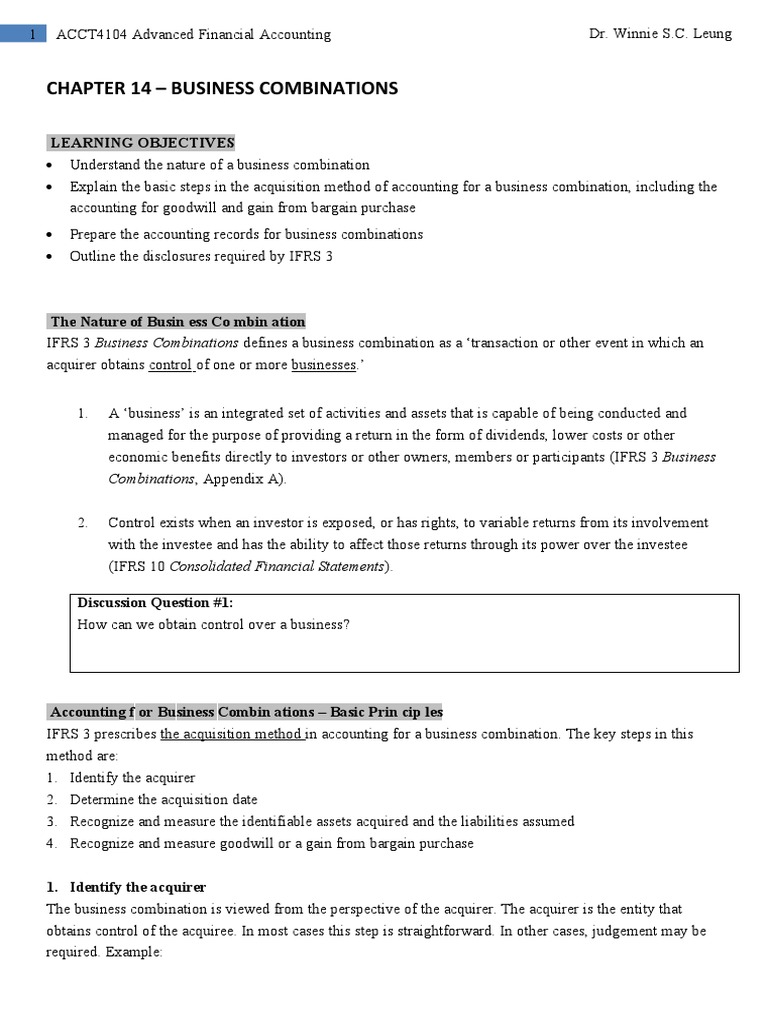 Chapter 14 Lecture Notes (Student Copy) | PDF | Fair Value | Goodwill ...