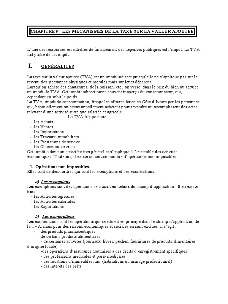 Chapitre 9: Les Mecanismes de La Taxe Sur La Valeur Ajoutée | PDF | Taxe sur la valeur ajoutée ...