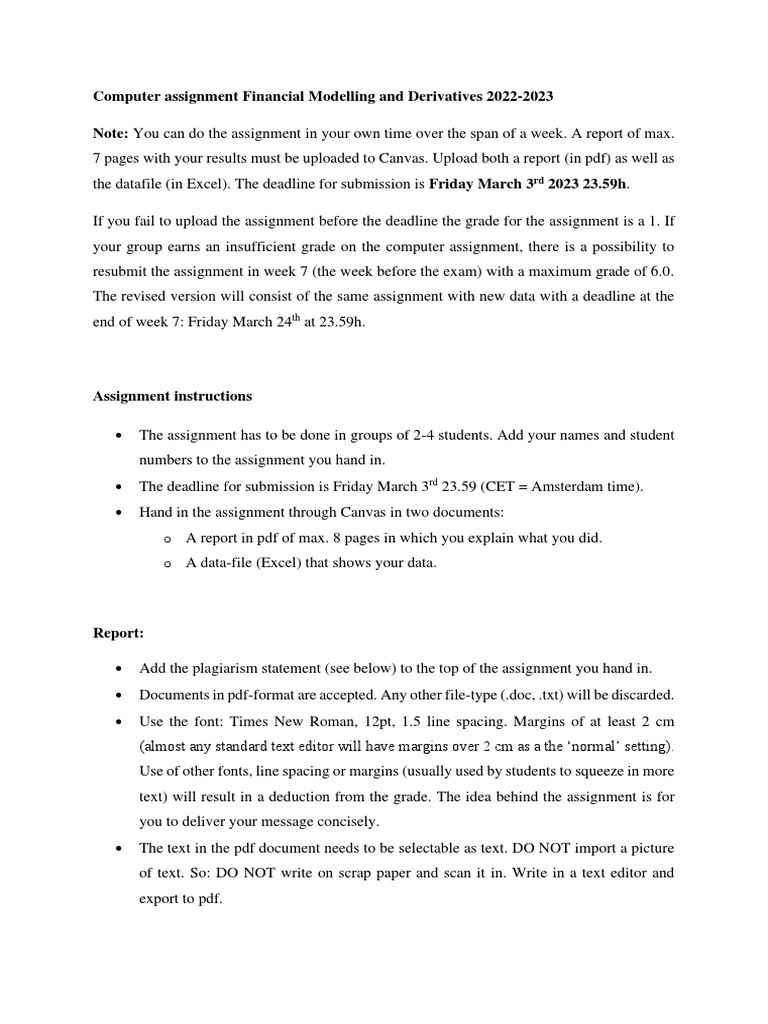 Computer Assignment FinMod 2022-2023 | PDF | Beta (Finance) | Variance