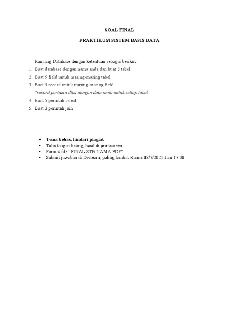 Soal Uas Praktikum Sistem Basis Data | PDF
