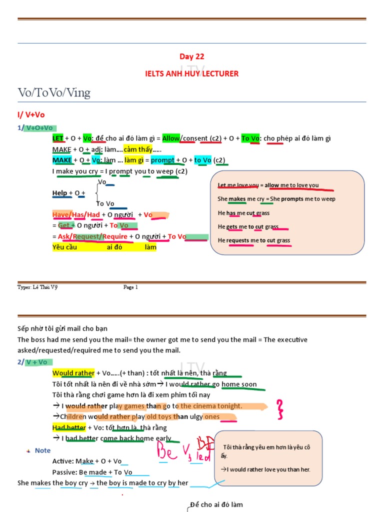 Vo - To V - Ving | PDF