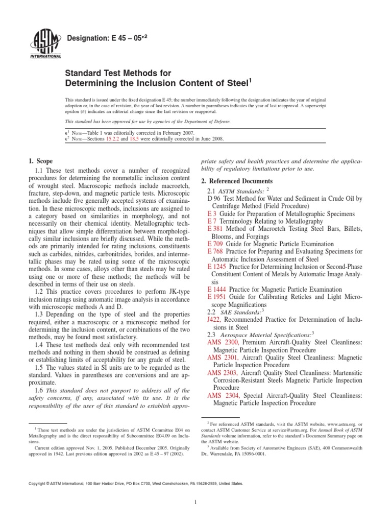 ASTM E 45-2005 (E 2007) (E 2008) Standard Test Methods For Determining ...