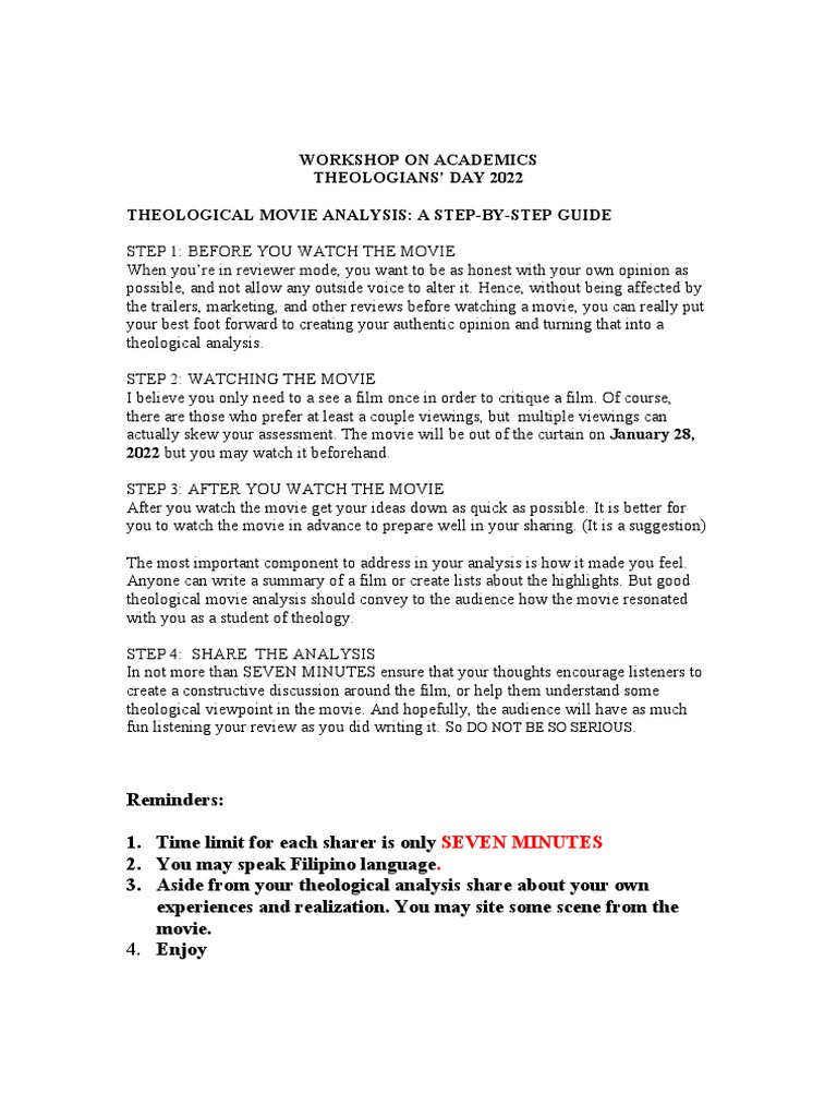 Theological Movie Analysis Workshop Guide | PDF | Career & Growth