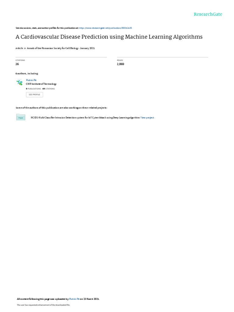 A Cardiovascular Disease Prediction Using Machine Learning Algorithms | PDF | Support Vector ...