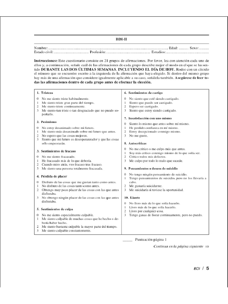 BDI Test (1) | PDF