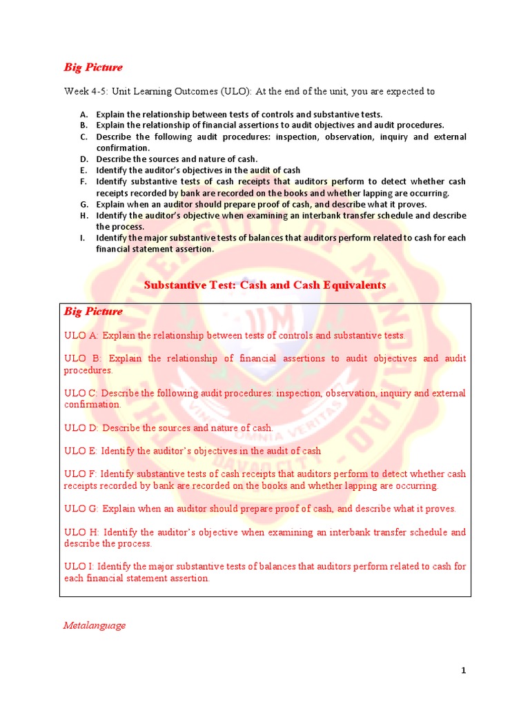Substantive Tests of Cash in Audits | PDF | Financial Audit | Audit