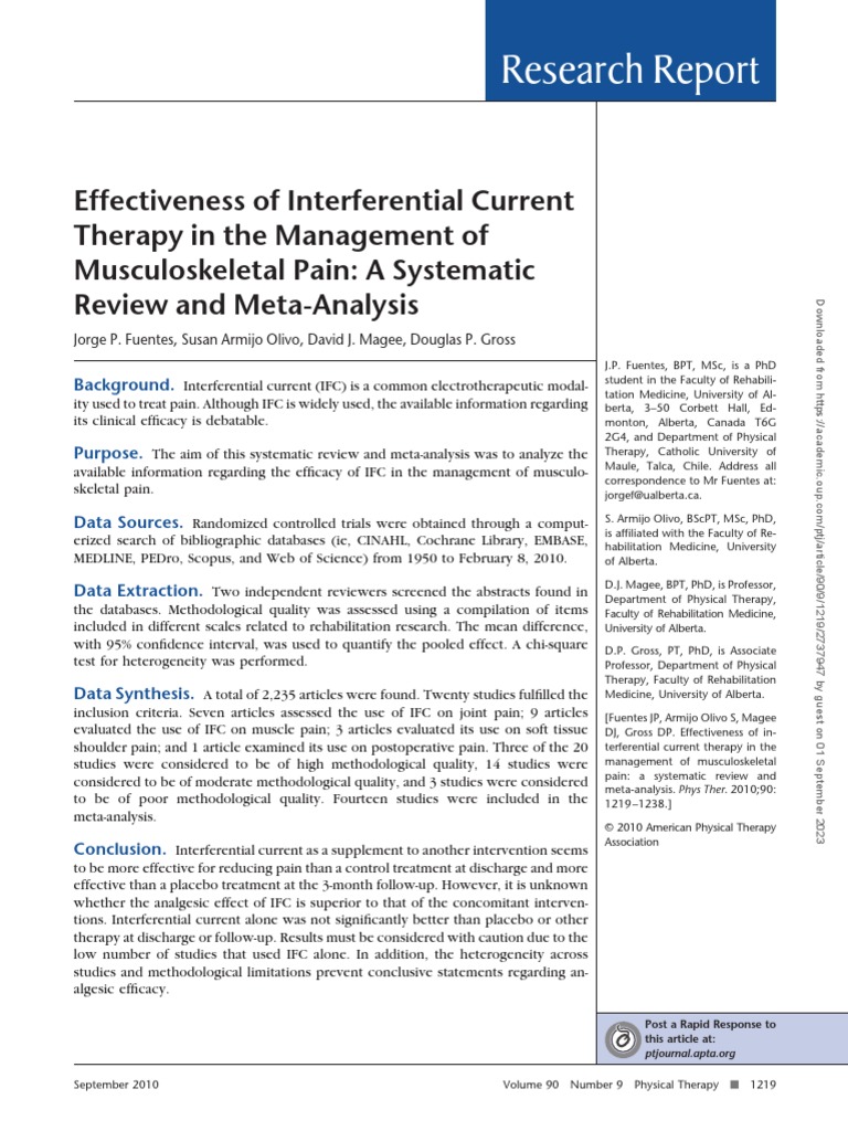 Effectiveness of Interferential Current Therapy in The Management of Musculoskeletal Pain A ...