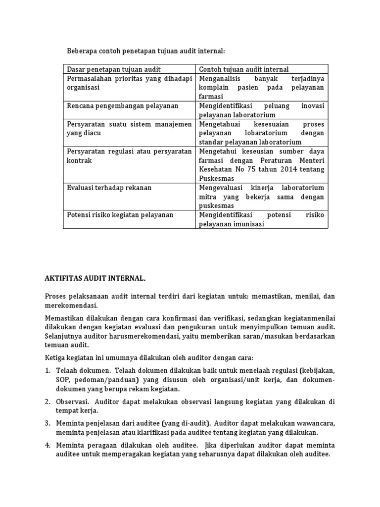 Beberapa Contoh Penetapan Audit Internal | PDF | Bisnis