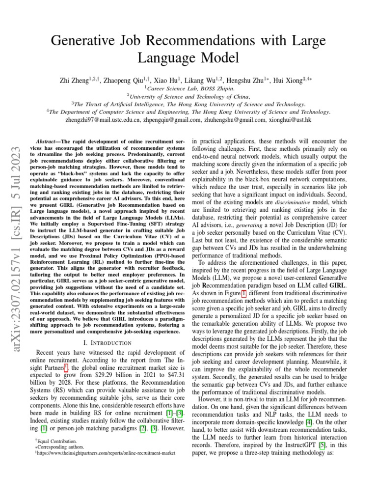 Generative Job Recommendations | PDF | Artificial Intelligence | Intelligence (AI) & Semantics