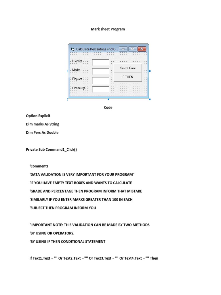 Mark Sheet Program Visual Basic | PDF | Computer Engineering | Computer ...