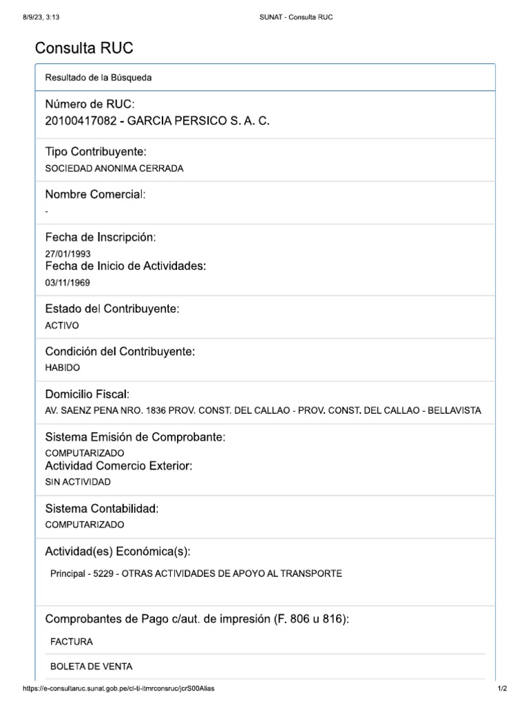 Consulta Ruc - Garcia Persico Sac | PDF