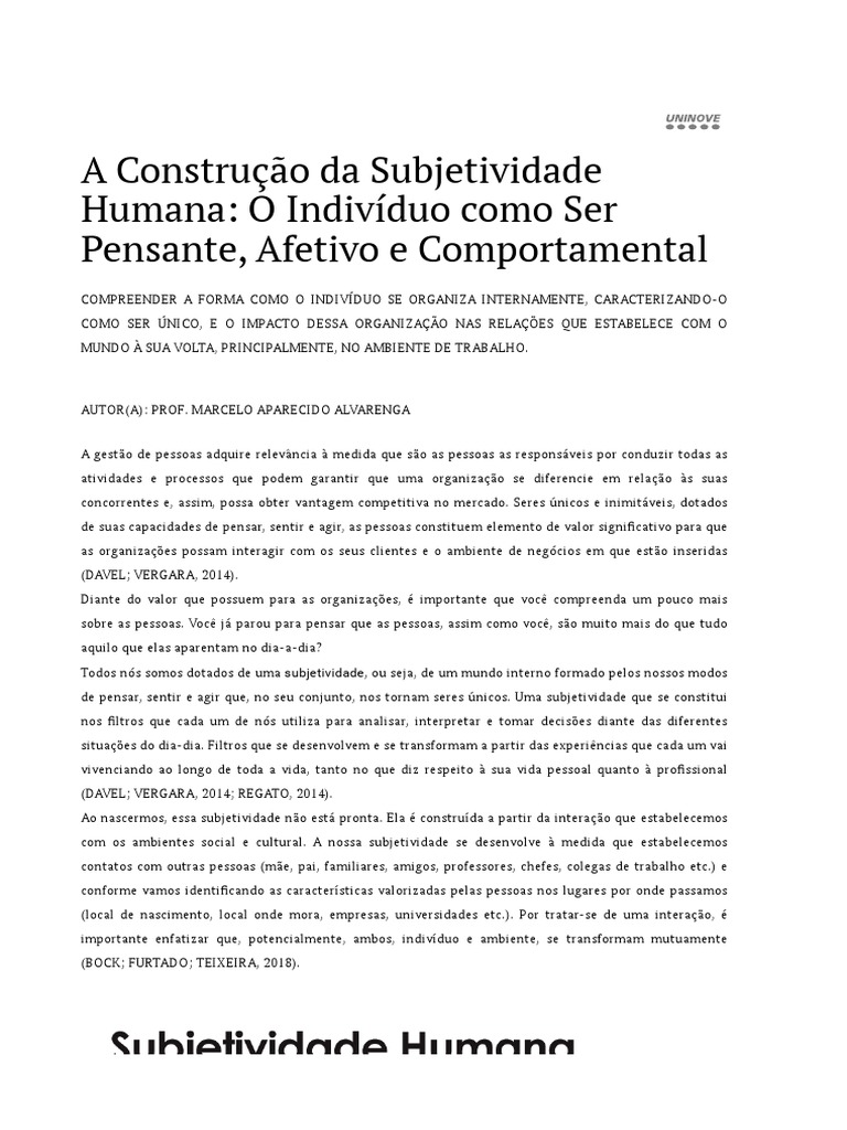 A construção da subjetividade | PDF | Pensamento | Subjetividade