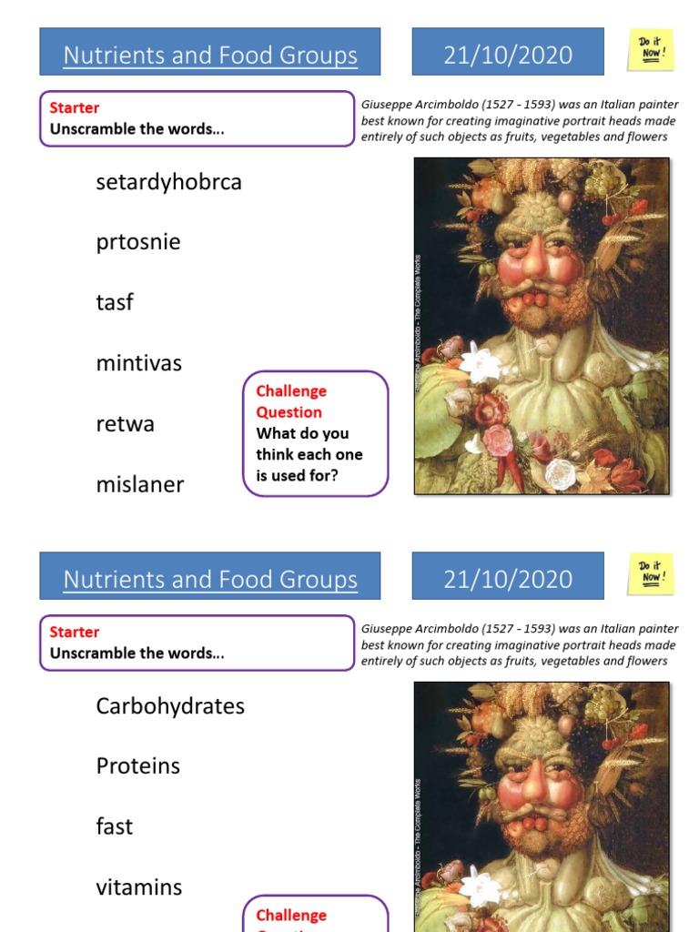 Lesson 1 - Nutrients and Food Groups | PDF | Foods | Diet (Nutrition)