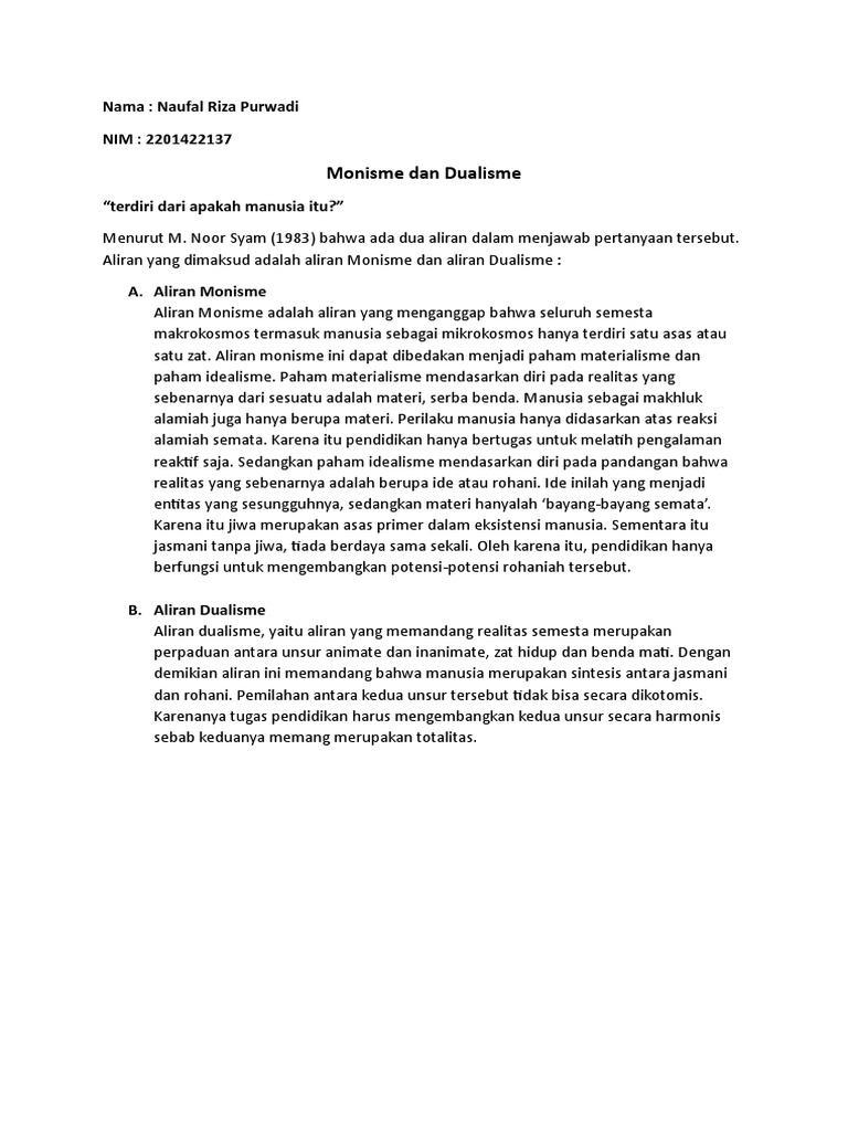 Monisme Dan Dualisme | PDF