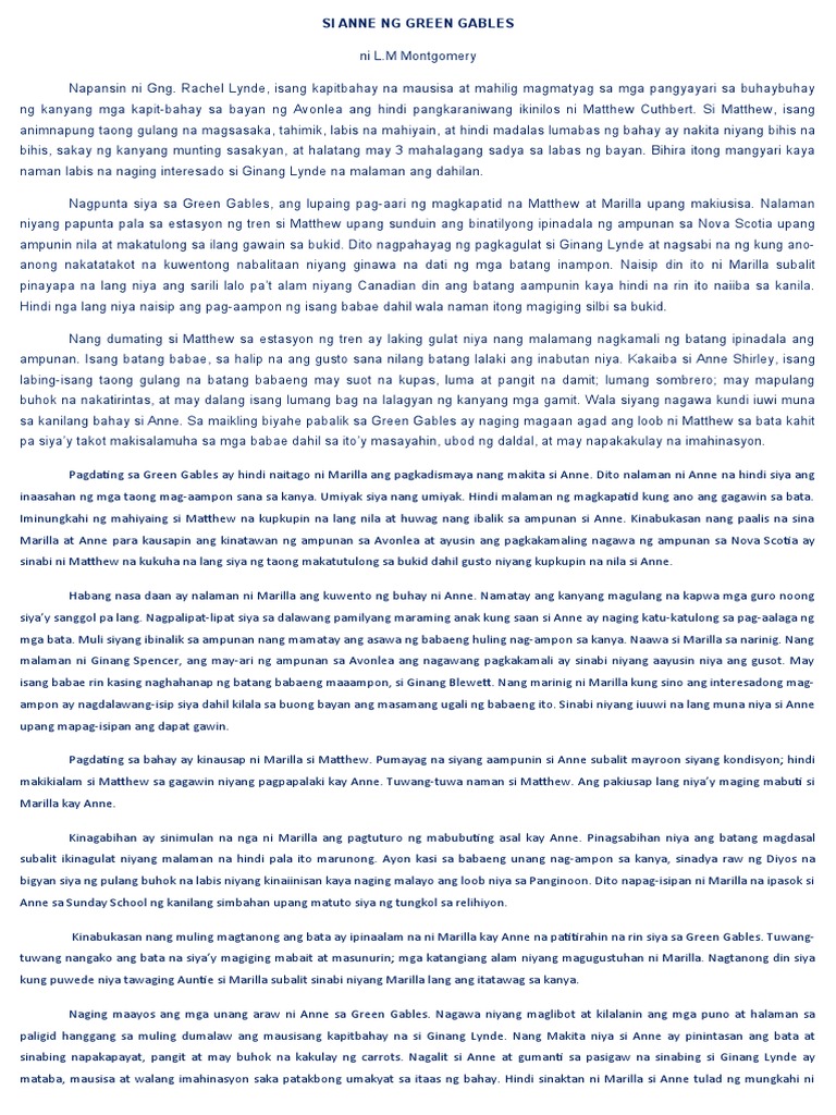 Si Anne NG Green Gables | PDF
