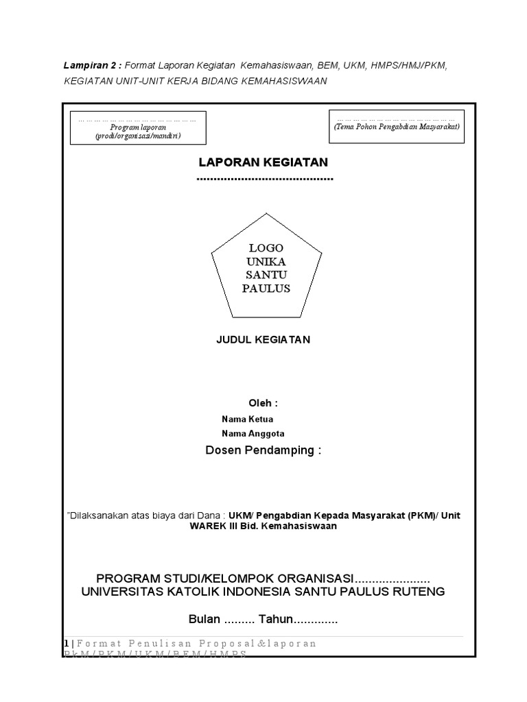 Contoh Format Laporan - Contoh Format Laporan Kegiatan Ukm - PKM - Bem ...