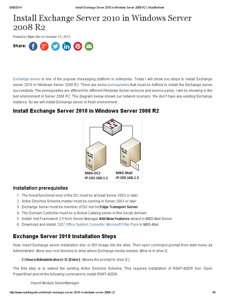 Install Exchange Server 2010 on Windows 2008 R2 | PDF | Microsoft ...