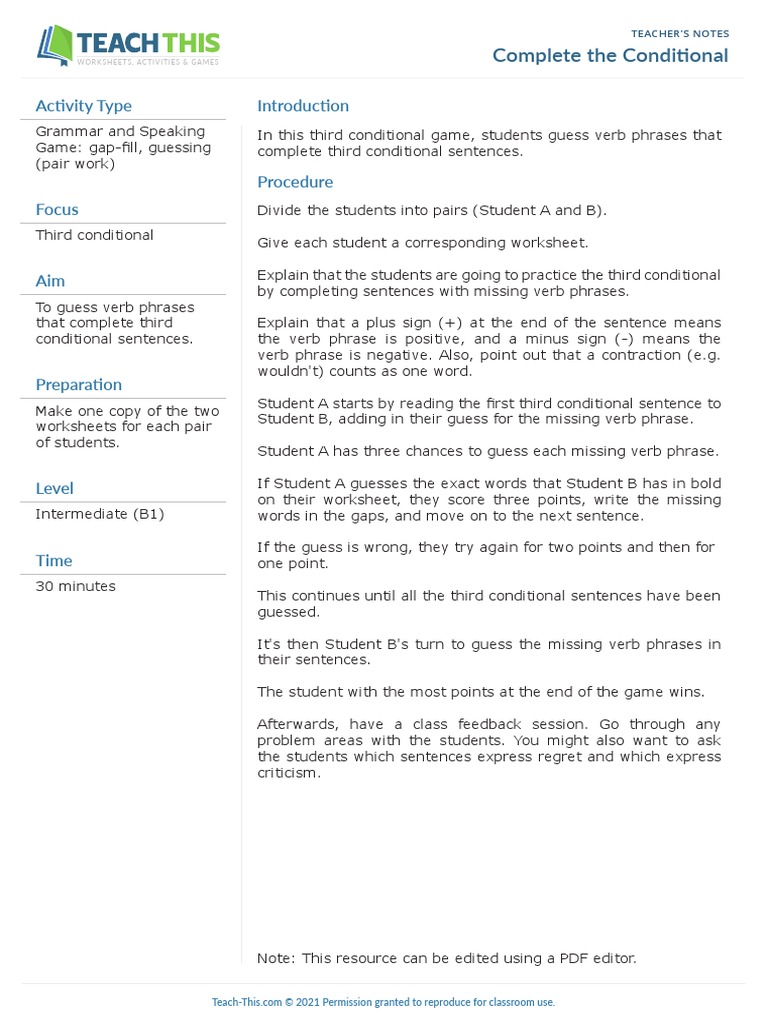 Complete The 3rd Conditional | PDF | Phrase | Verb