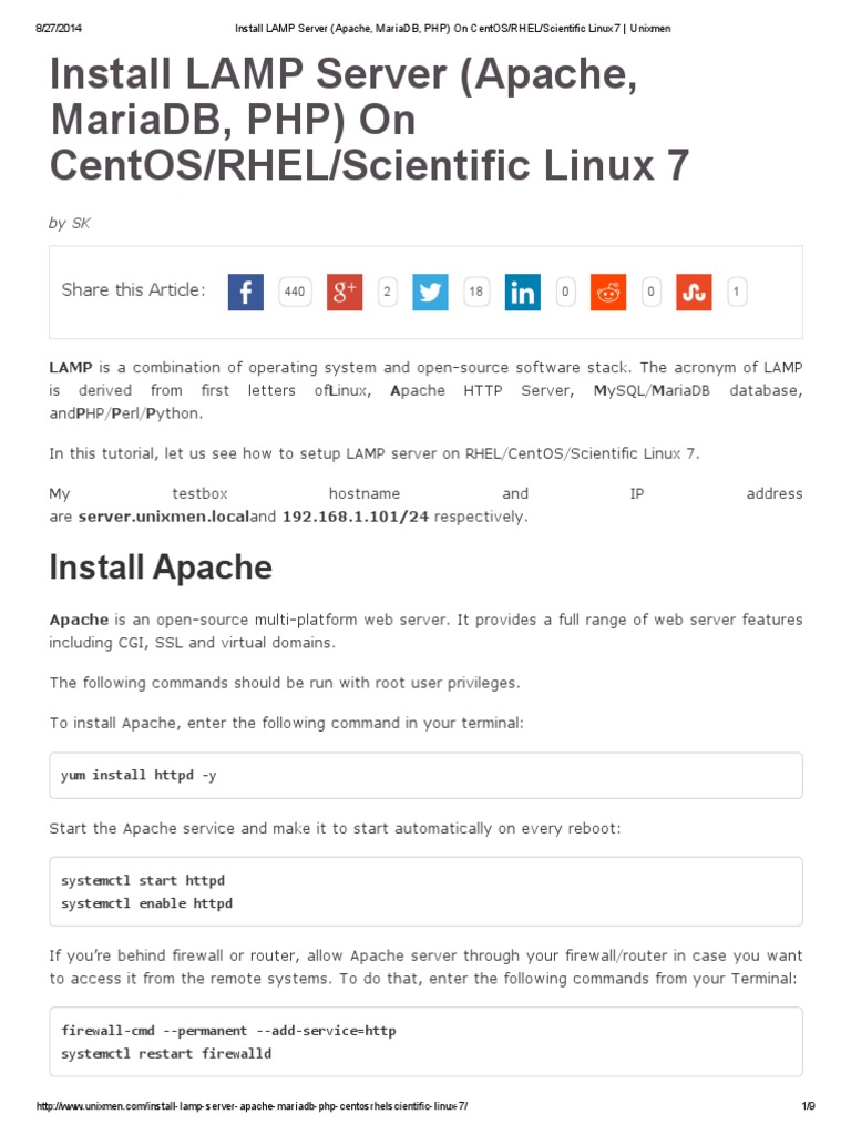 Install LAMP on CentOS 7 Guide | PDF | Apache Http Server | Computing