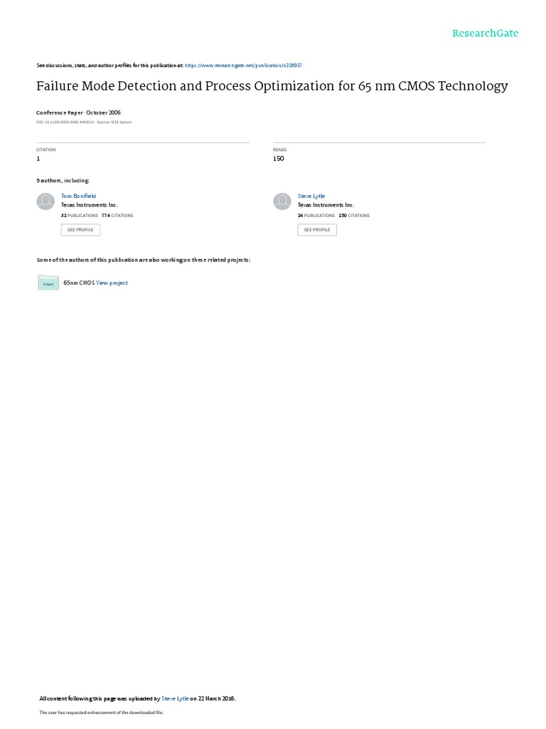 Failure Mode Detection and Process Optimization Fo | PDF | Semiconductor Device Fabrication | Cmos
