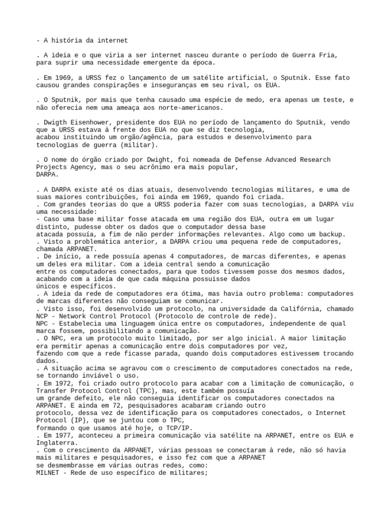 A História Da Internet | PDF | Rede mundial de computadores | Internet ...